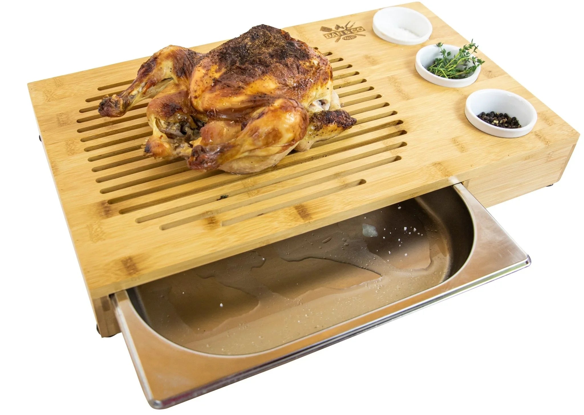 Meat Chopping Board with Drip Tray & Pots | Dan and Co.